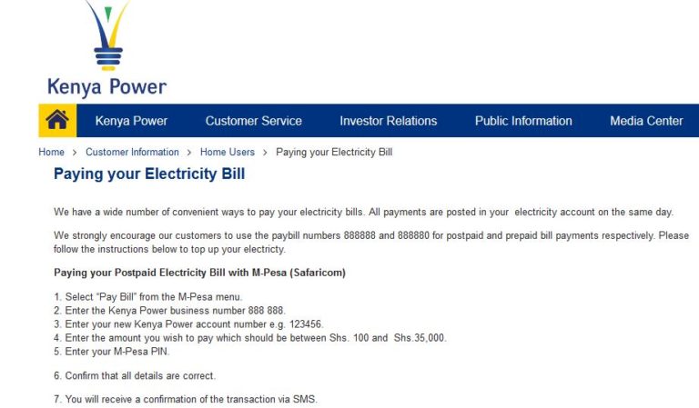 Mpesa paybill number for KPLC Postpaid - Venas News