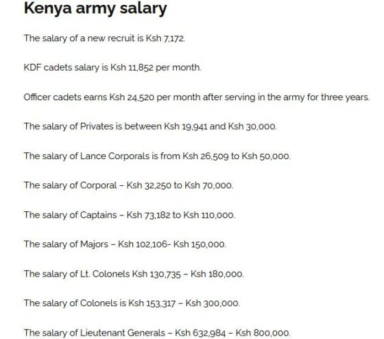 Ranks in the Kenyan Military highest to Lowest and their salaries - Venas News