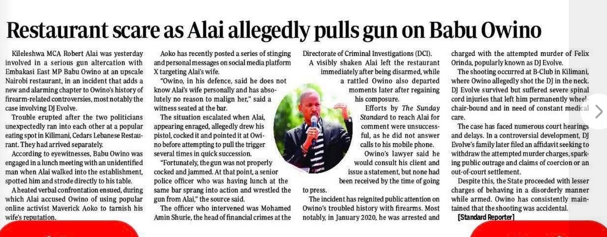 Why Robert Alai wanted to shoot and kill Babu Owino in a restaurant ...